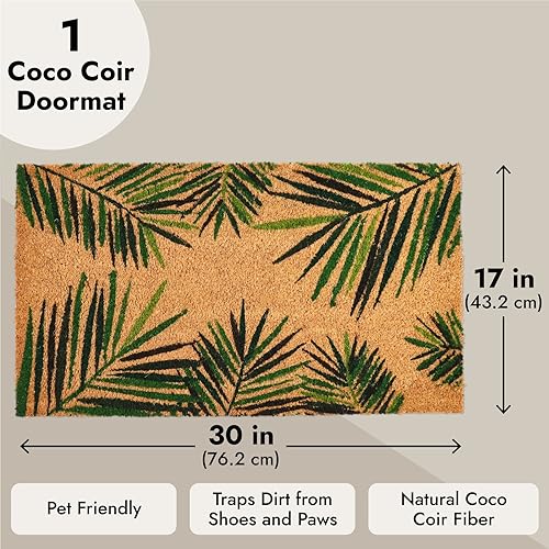 Juvale Tropical Welcome Mat for Outdoor Entrance, Coco Coir Palm Leaf Plant Doormat for Front Porch, Patio (30 x 17 in)