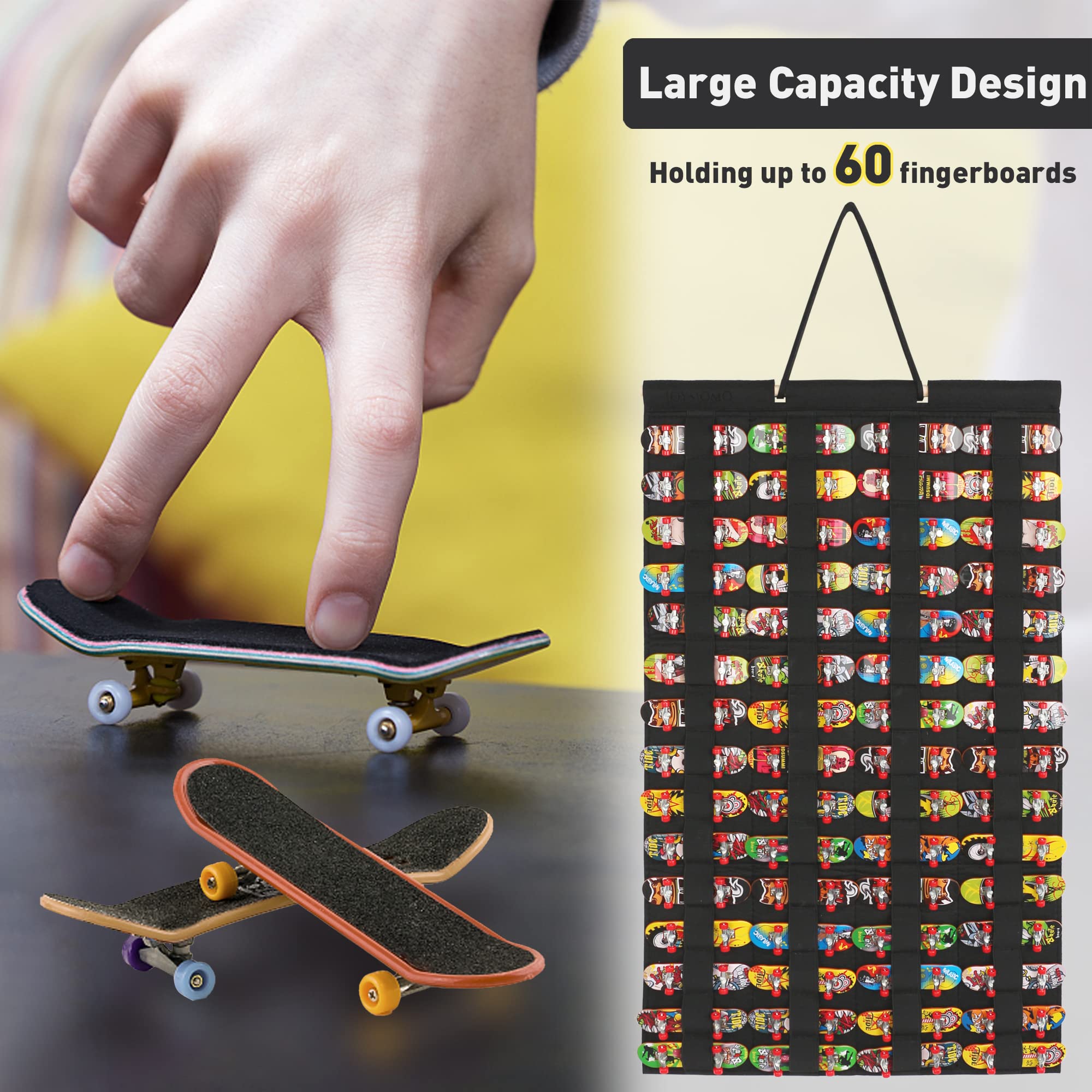 JOYMOMO Felt Hanging Fingerboard Holder Mini Finger Skateboard Display Rack for Kids Hold Up 60 Toy Fingerboards (Without Fingerboards) (Black)
