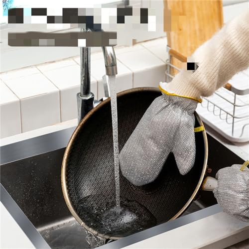 CUBIKOKIH Wire Dishwashing Gloves,Kitchen Wire Dishwashing Gloves Anti-Scalding, Heat-Insulating and Decontamination Artifact (Silver,1pair)