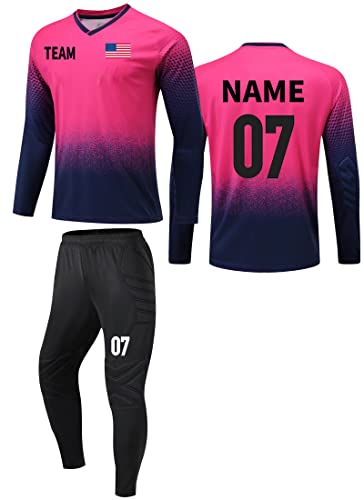 VIPOKO Custom Soccer Jersey Padded Football Shirt for Adult/Kids Long Sleeve Shirt Mens Goalkeeper Jersey Keeper Uniform Kit Pink