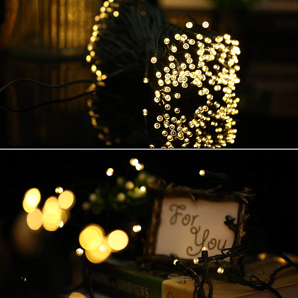 Decdeal Solar String Lights, 72ft 200 LED Rope Light 8 Modes Warm White Lights for Party Garden Home Festival Decoration
