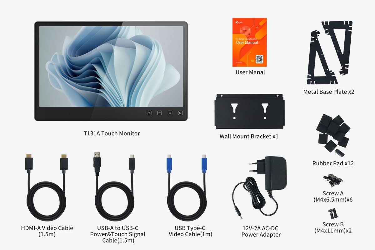 Gechic 13.3" T131A Industrial Touch Monitor, HDMI, USB-C Built-in Gain IC Long Transmission,VESA Mount,10-Finger high Immunity Touch,True-Flat Touchscreen for Embedded Device POS/Kiosk/Automation