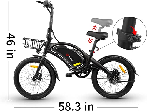 DYU Electric Bike for Adults Foldable 20" Rubber Tire Electric Bicycle with LCD Display, 36V 10AH Battery, 3 Ebike Modes,Adjustable Seat Height