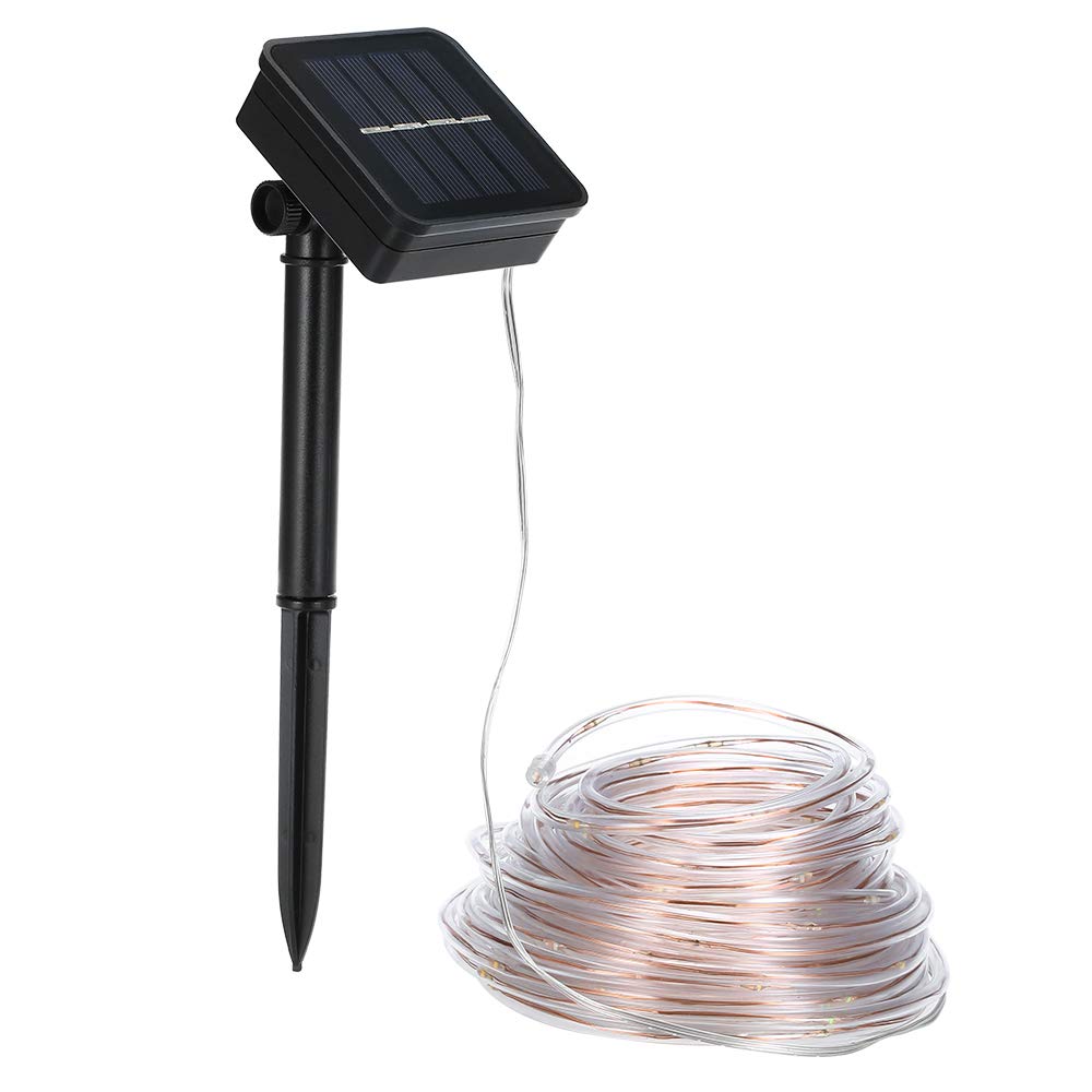 Decdeal Solar String Lights, 46ft 120 LED Rope Light 8 Modes Warm White Lights for Party Garden Home Festival Decoration