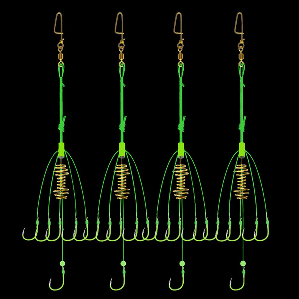 Dyxssm Carp Fishing Feeders Bait Fishing Hooks with Fishing Spring Carp Feeder (Pack of 4) (Green, 10#)