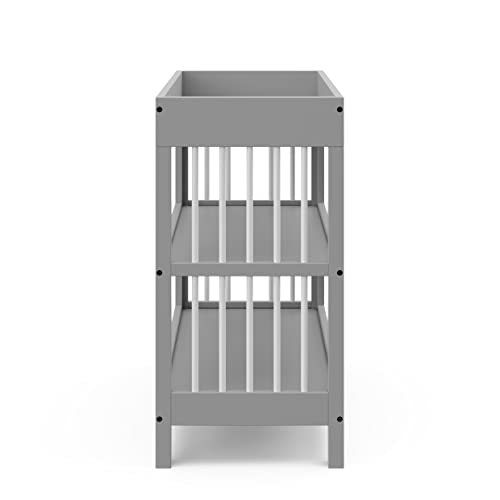 Graco Teddi Changing Table with Water-Resistant Changing Pad (Pebble Gray with White) - 2 Open Shelves, Includes Bonus Water-Resistant Changing Pad with Safety Strap