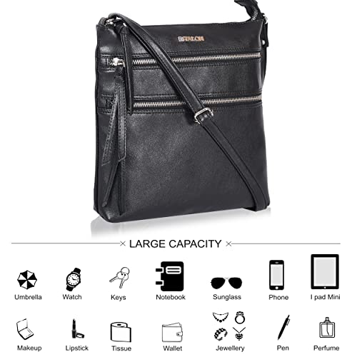 ESTALON Leather Crossbody Bags for Women - Purses Women's Shoulder Sling Handbags (Black)
