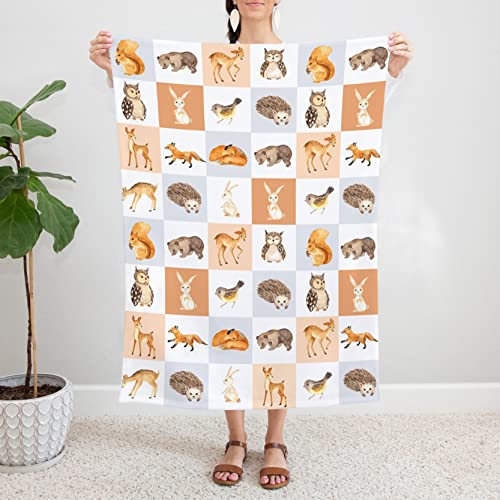 Forest Animals Blanket, Forest Baby Blanket, Deer Rabbit Owl Fox Bear Squirrel Hedgehog Baby Blanket, Forest Animals Nursery Blanket, Super Soft Plush Blanket for Kids Scozys