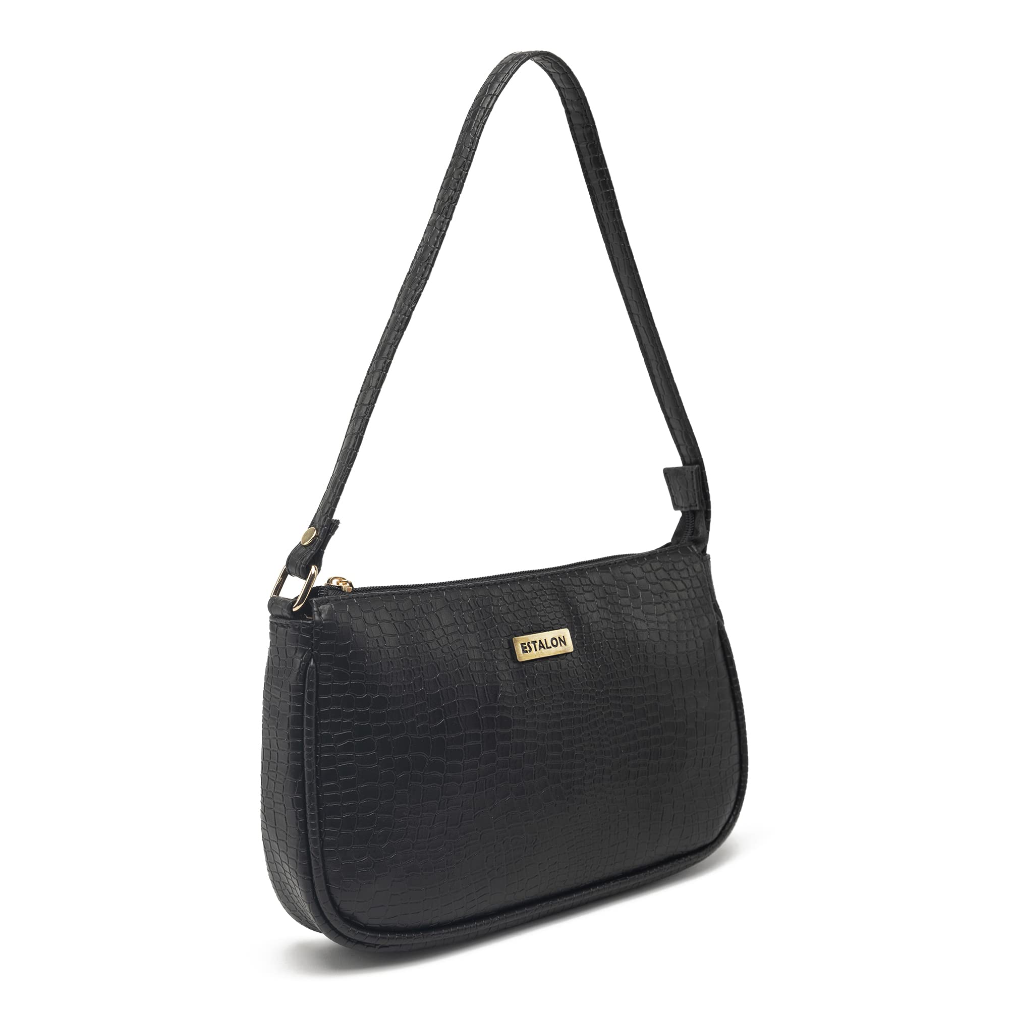 ESTALON Women Textured PU Structured Shoulder Bag (Black)