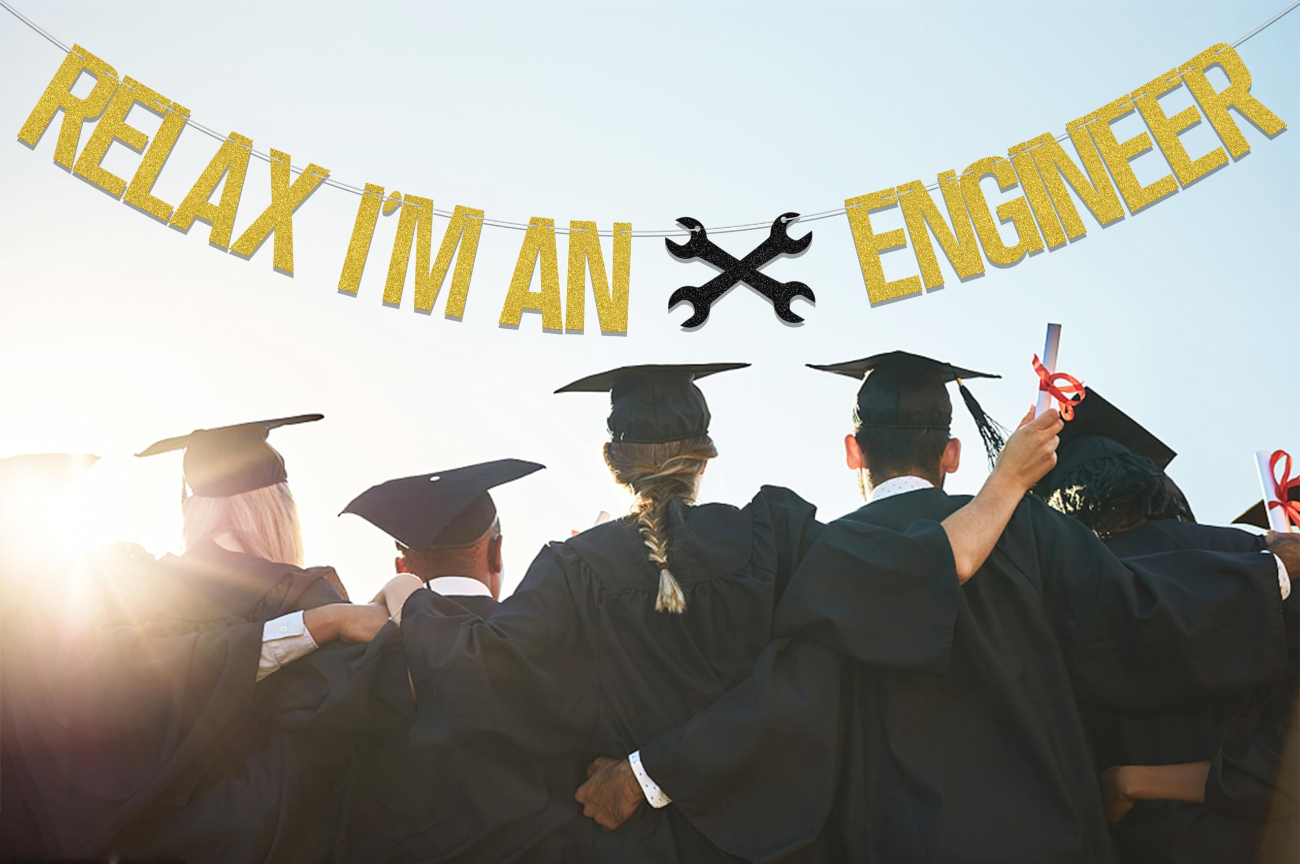Relax I'm An Engineer Banner, Engineer Graduation Banner, Congrats Engineer Graduation Party Decorations, 2024 Engineer Degree Graduation Party Decor Supplies Gold Glitter
