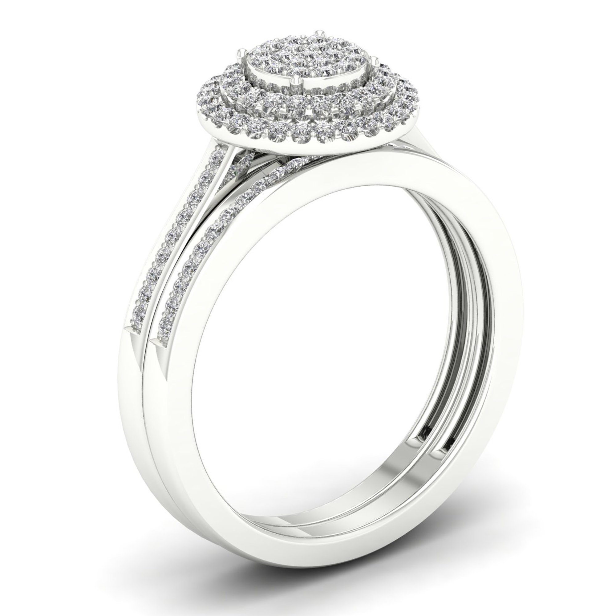 DZON Sterling Silver 1/3ct TDW Diamond Cluster BridalSet for Women(I-J, I2)