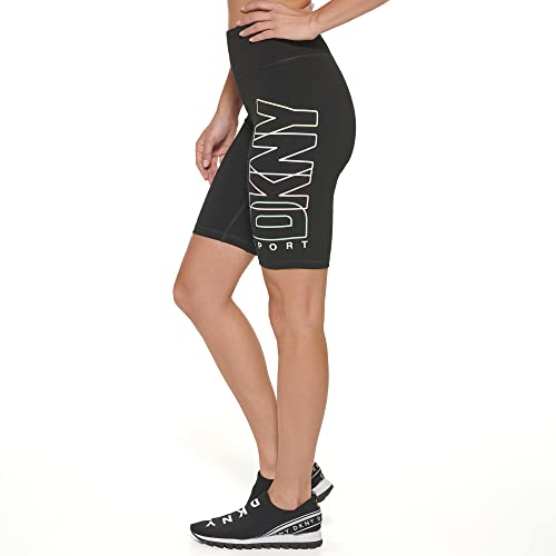 DKNY Women's Sport High Waist Logo Bike Short, BLK Multi, X-Large