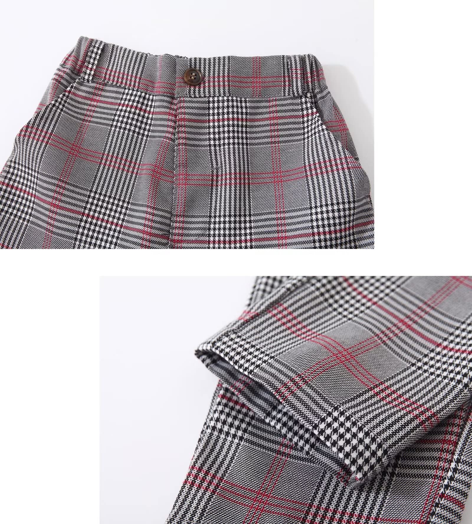 Infant White Long Sleeve Dress Shirts Plaid Vest Check Pant with Bowtie Gentleman Outfits for Baby Boys 12-18M