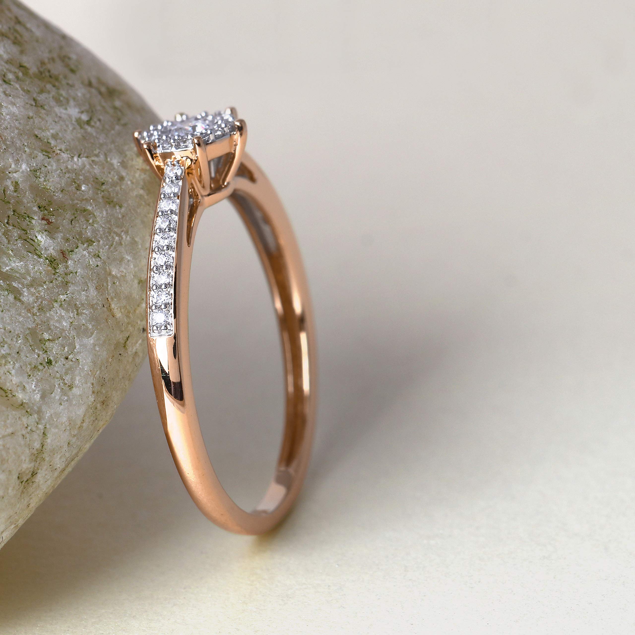 DZON Sterling Silver with Rose Gold Plating 1/8 CT TDW Diamond Promise Ring for Women(I-J, I2)