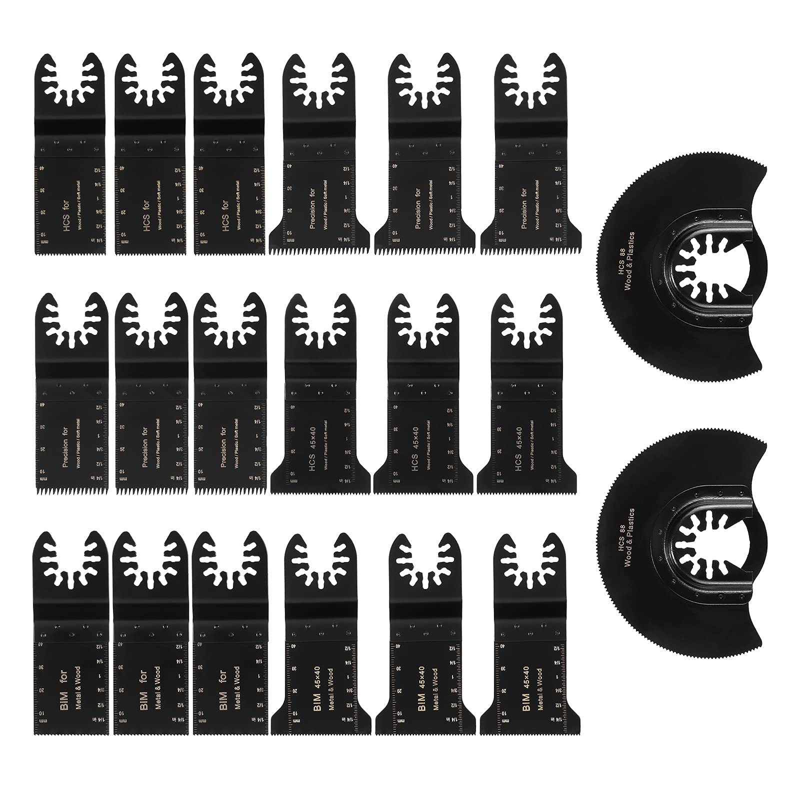 FOHEEL 20 Pcs Wood Oscillating Tool Saw Blades Multitool Compatible with Porter Cable Black & Decker, Bosch, Dremel, Craftsman, Ridgid, Ryobi, Makita, Milwaukee, Dewalt, Rockwell, Chicago