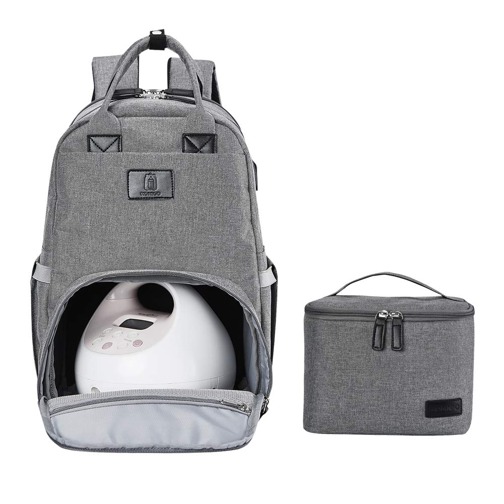 Diaper Bag Breast Pump Backpack - Multi-Function Cooler and Moistureproof Bag Double Layer for Mother Baby Bottle Breast Milk Pump Outdoor Working Backpack with Insulation Bag (Grey) (Medium)