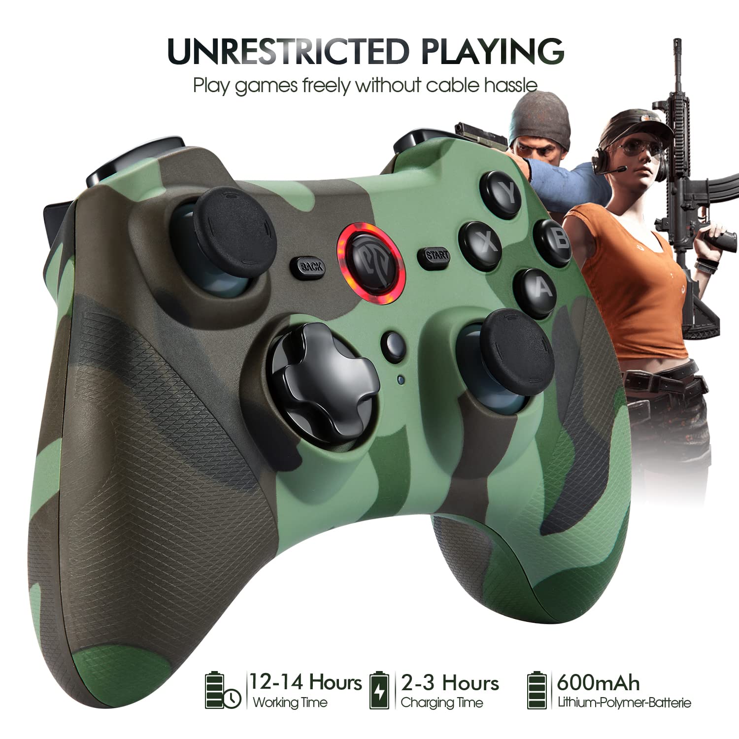 EasySMX 2.4G Wireless Controller for PS3, PC Gamepads with Vibration Fire Button Range up to 10m Support PC Steam PS3 Android Devices and TV Box