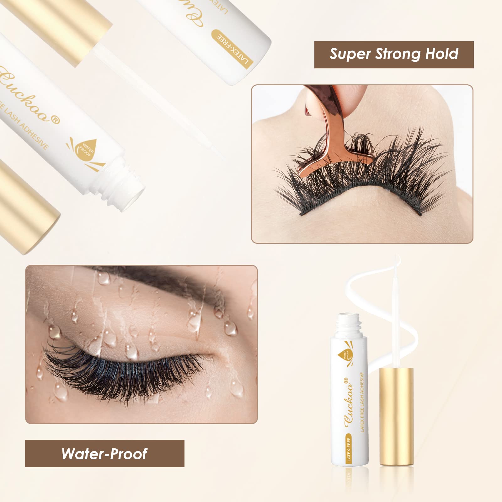 Cuckoo Eyelash Glue Clear,2 Bottle 5ml Lash Glue Super Strong Hold False Eyelash Glue Latex Free Waterproof Lash Glue Best Strip Eyelash Adhesive,Suitable for Sensitive Eyes
