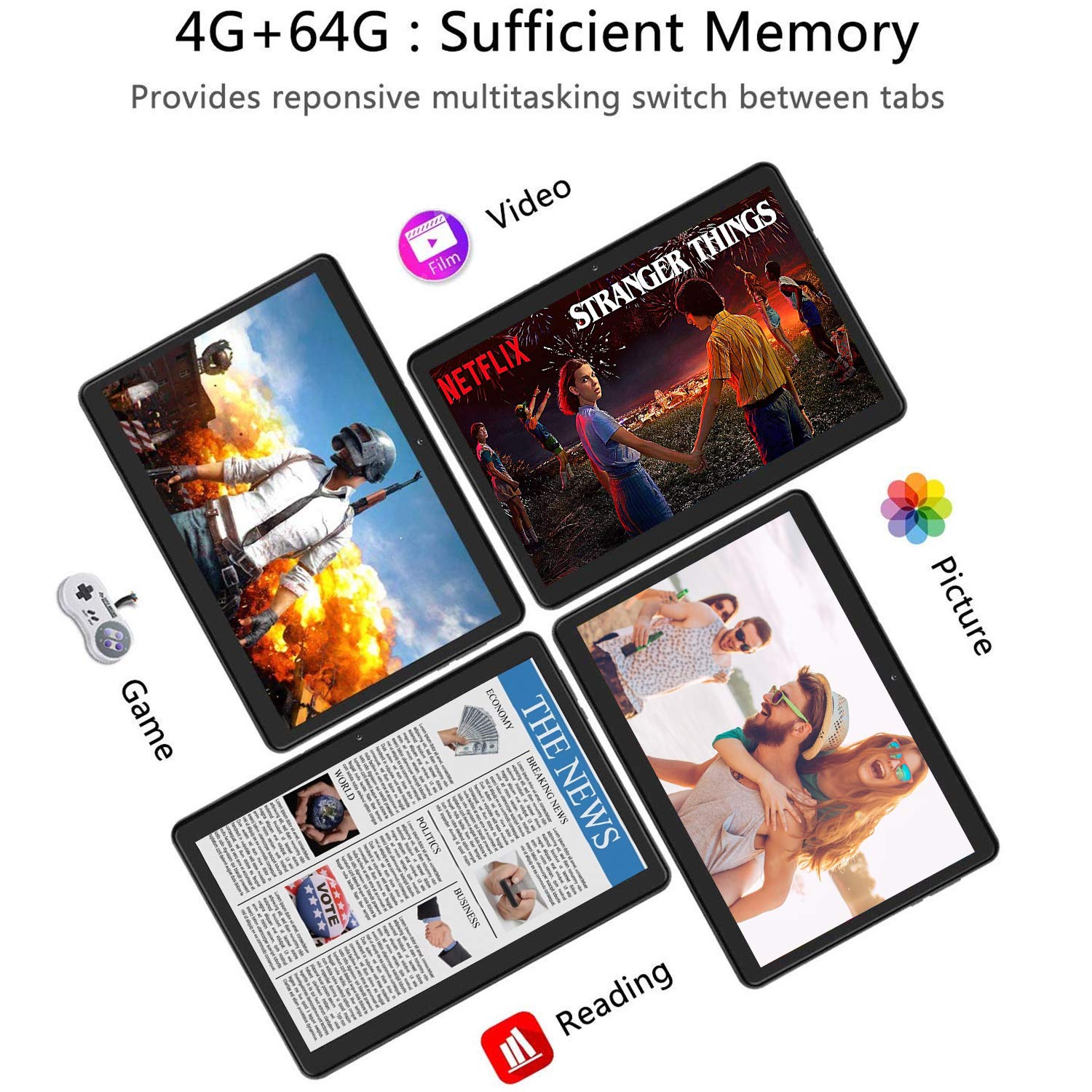 DUODUOGO 2 in 1 Tablets, Android 10.0 Tablet PC with Wireless Keyboard Case, 4GB RAM 64GB ROM/128GB Computer Tablets, Quad Core, HD/IPS, 8000mAh, 13MP Dual Camera, Cellular Dual 4G SIM + WiFi, DGO-P8