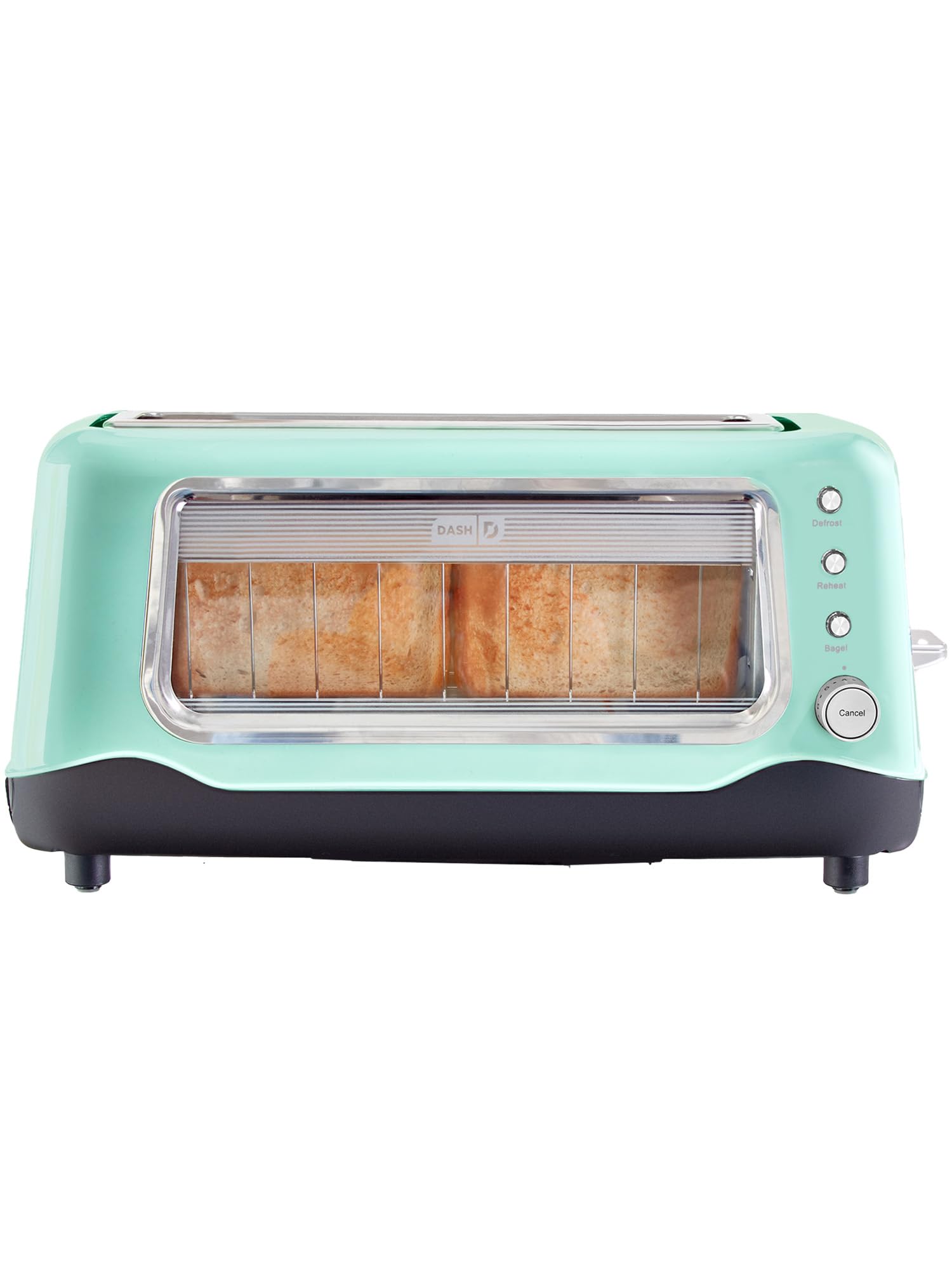 DASH Clear View Toaster - Compact Design with 7 Browning Levels & Clear-View Window, Extra-Wide Slot Large Toaster, 1-Touch Defrost, Reheat & Bagel Functions - Easy Clean Up Crumb Tray (Aqua)