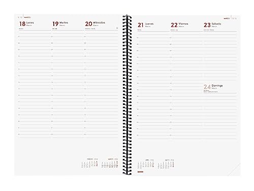 Finocam - Planner 2024 Spiral Opaque Week Vertical View January 2024 - December 2024 (12 Months) Black Spanish