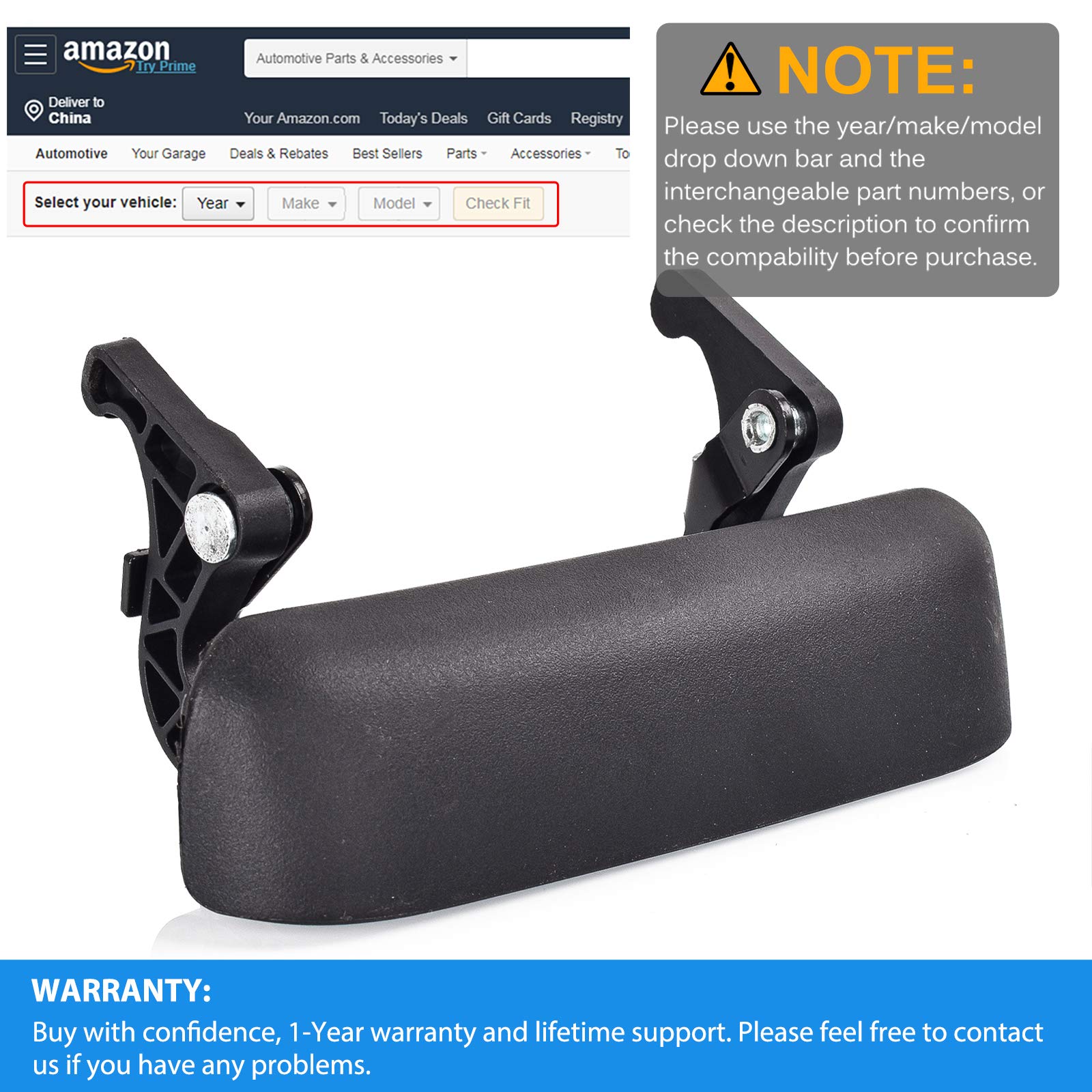 FAERSI Exterior Tailgate Door Handle Textured Black Lift Gate Rear Latch Handle Replacements for Ford Ranger 1998-2011, 01-07 Mazda B2300, 98-01 Mazda B2500, 98-07 Mazda B3000 B4000, 90695 FO1915109