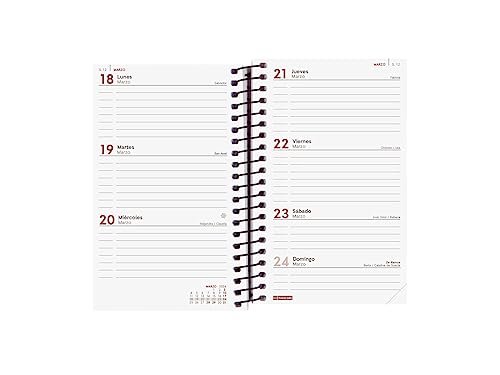 Finocam - Planner 2024 Spiral Opaque Week Horizontal View January 2024 - December 2024 (12 months) Bordeaux Spanish