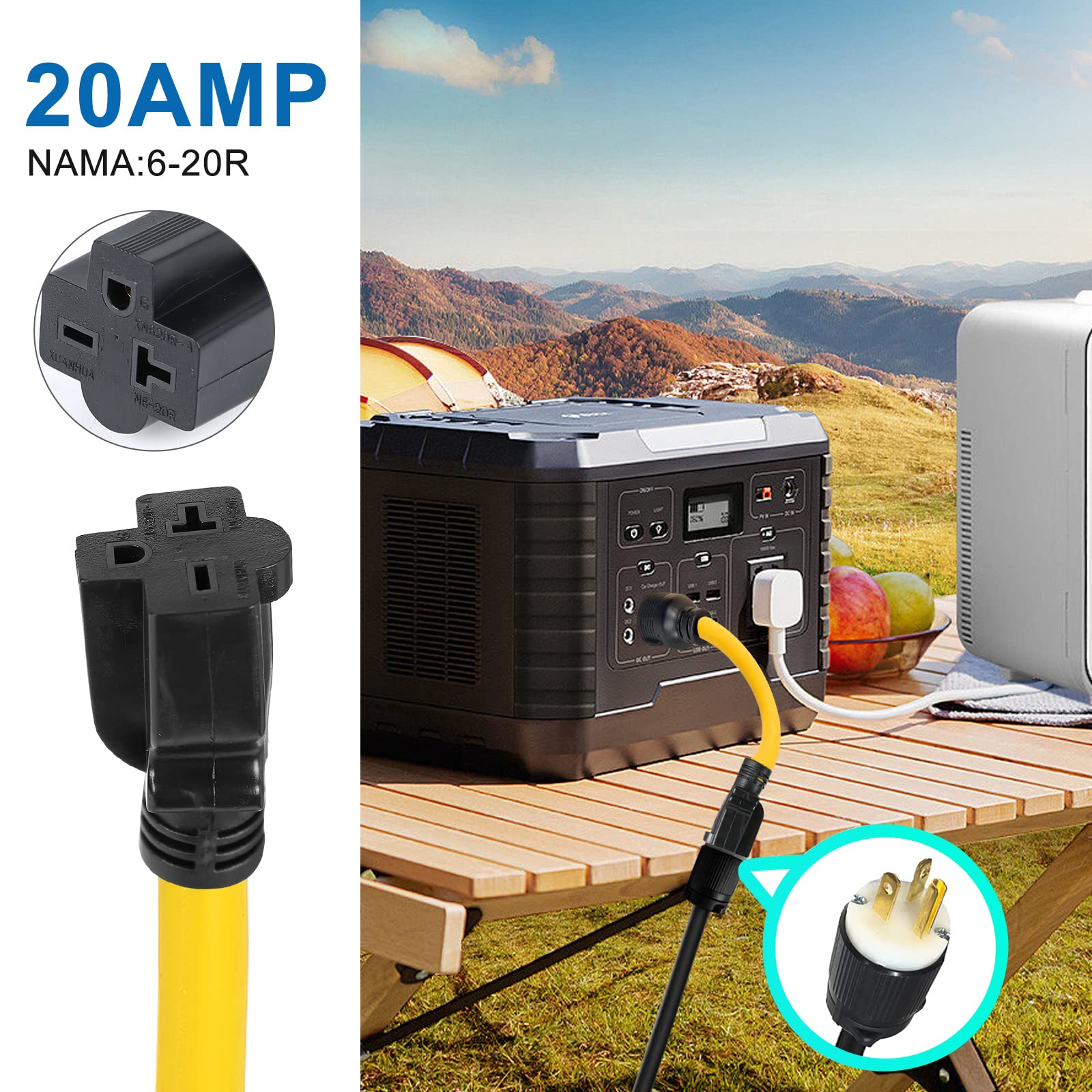 HDWS 1FT NEMA L6-30P to 6-20R/6-15R T-Blade Adapter, 30Amp Twist Locking Male Plug to 3 Prong Receptacle Generator Dryer EV Charger Power Cord
