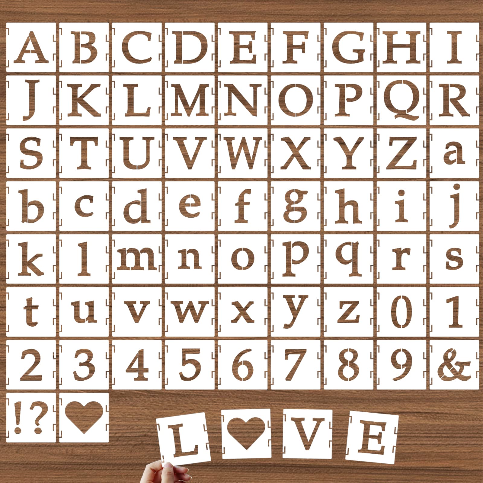 DZXCYZ 1 Inch Alphabet Letter Stencils, 65 Pcs Reusable Plastic Letter Number Symbol Interlocking Drawing Template Kit for Painting on Wood, Wall, Fabric, Rock, Signage, Door Porch