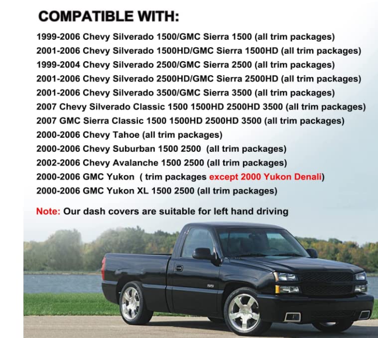 Dash Cover Mat Pad Custom Fit for 1999-2006 GMC Sierra/Chevy Chevrolet Silverado,2000-2006 GMC Yukon XL/Chevy Suburban Tahoe Avalanche,Dashboard Cover Carpet (99-06 Dark Gray) Y55
