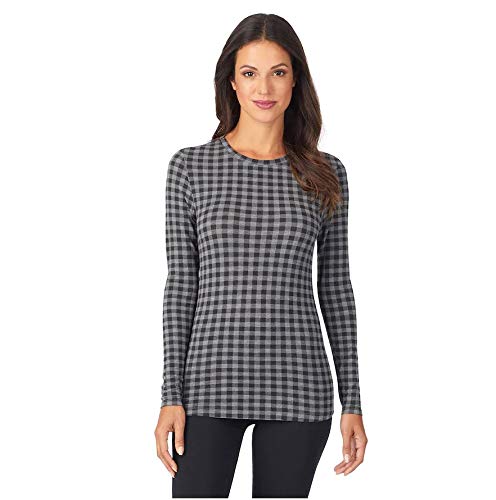 Cuddl Duds Womens Softwear with Stretch Long Sleeve Crew Neck Top (Tonal Buffalo Check,X-Large)