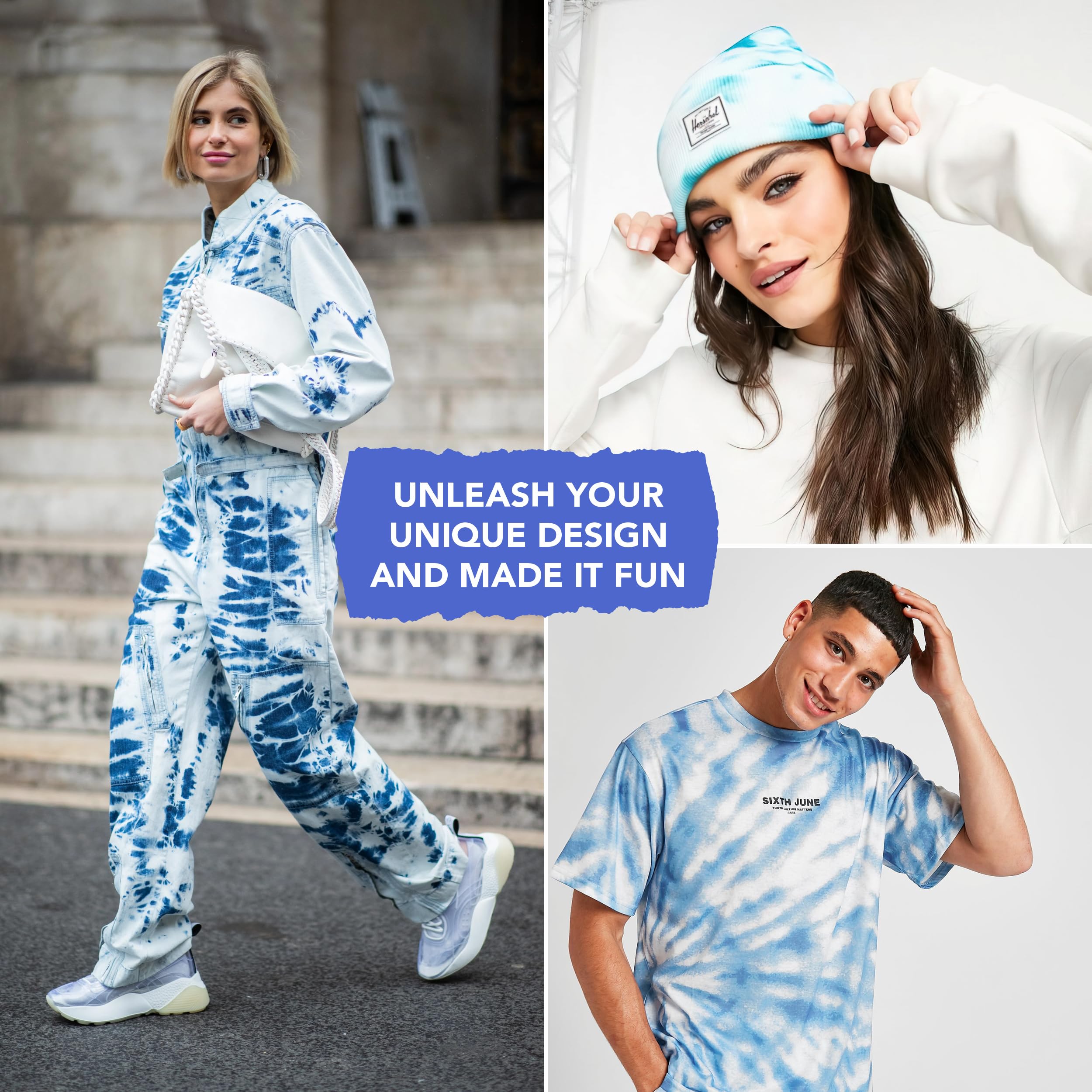 DOODLE HOG Blue Colors Tie Dye Kit in Beach Bum Blue Tie Dye β Custom Clothing Dye with 6 Refills for Summer Activities for Kids - Tie Dye Supplies with Aqua Tie Dye Techniques Guide DIY