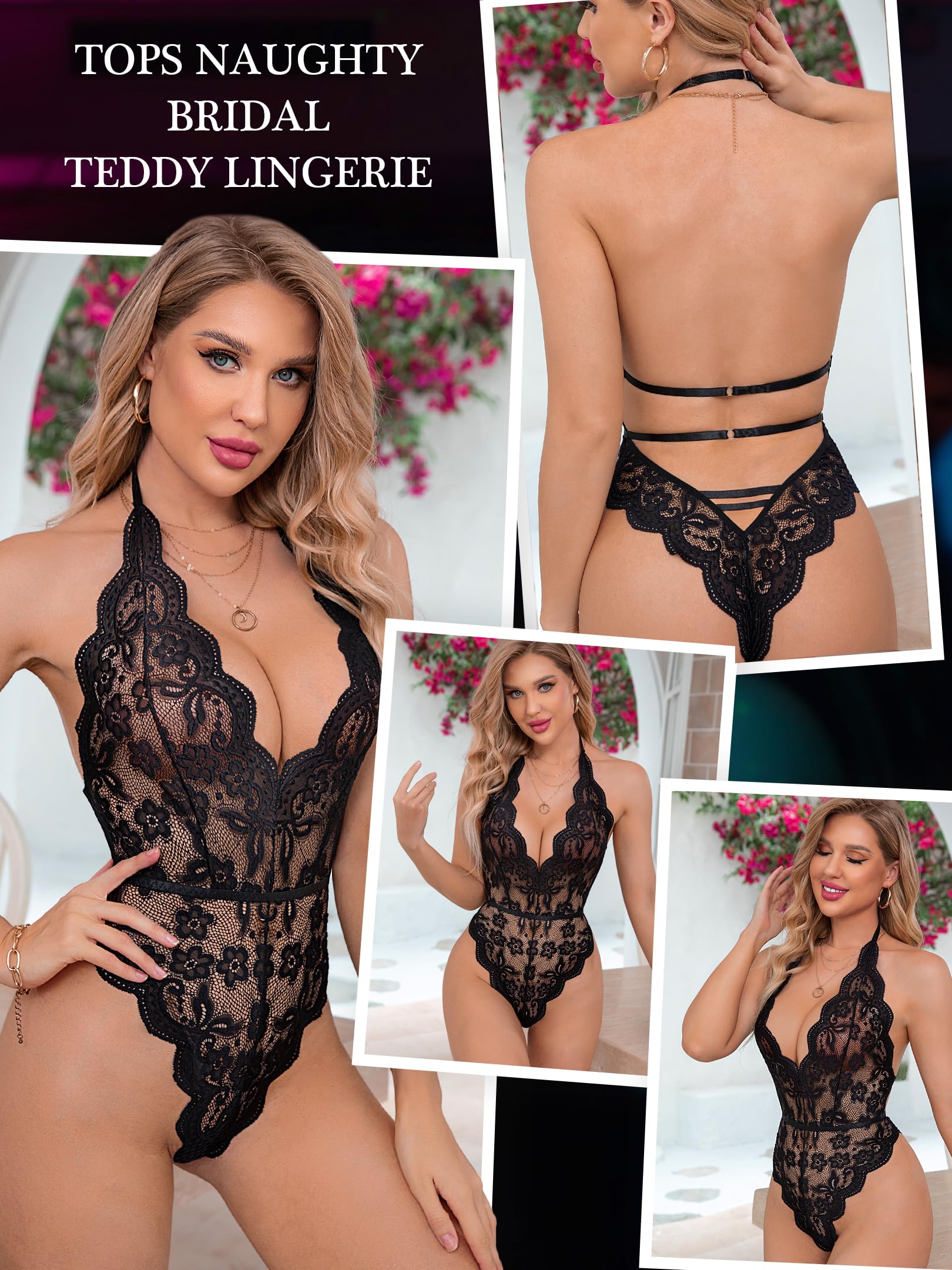 Dlsave Sexy Lingerie for Women,Deep V-Neck Lace Bodysuit Bridal Lingerie Backless One piece Teddy Body Suits Tops Wedding