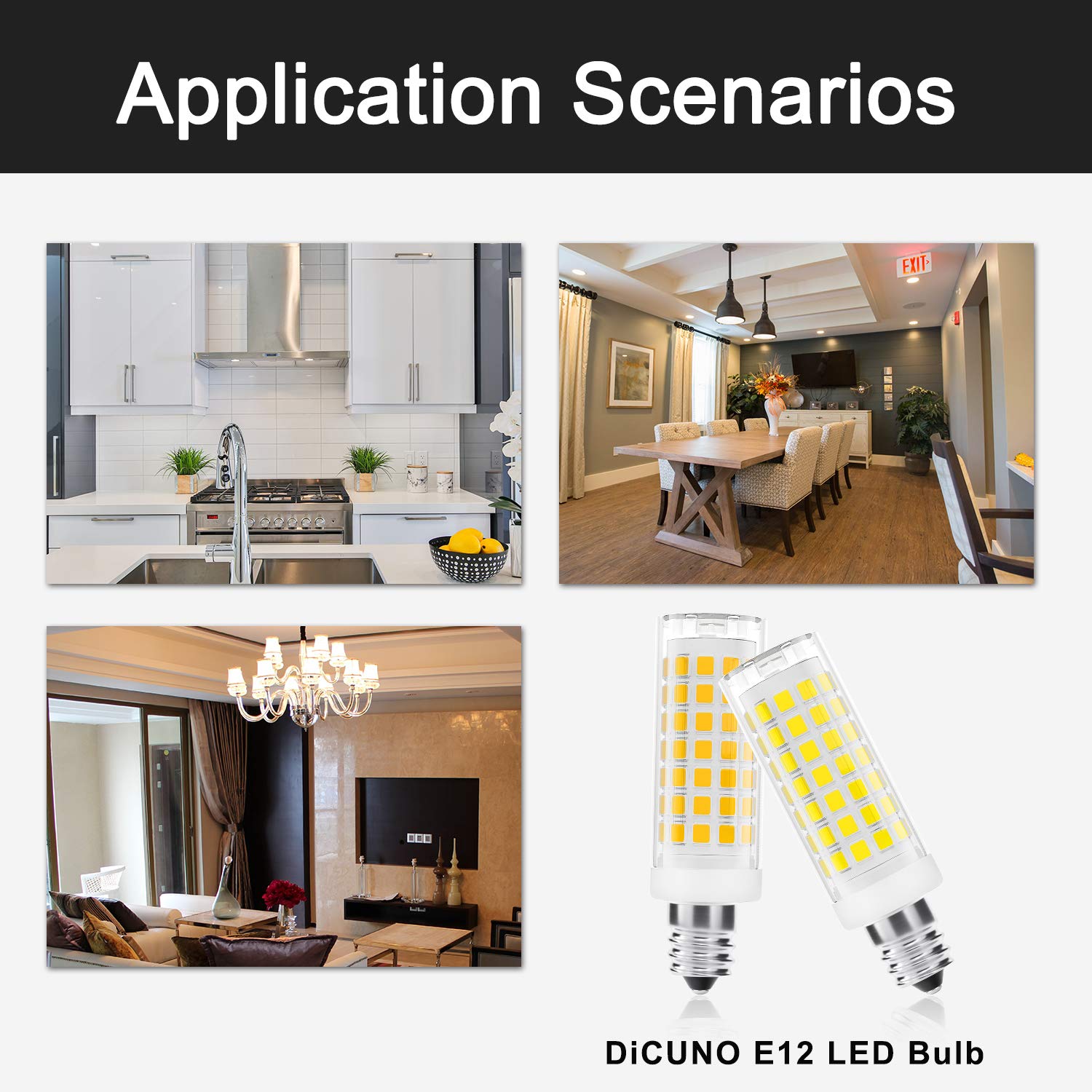 DiCUNO Dimmable E12 LED Bulb 4W (40W Halogen Equivalent), 430LM Daylight White 5000K Ceramic 120V Candelabra Base Light Bulb for Ceiling Fan, Chandelier, Home Lighting (6-Pack)