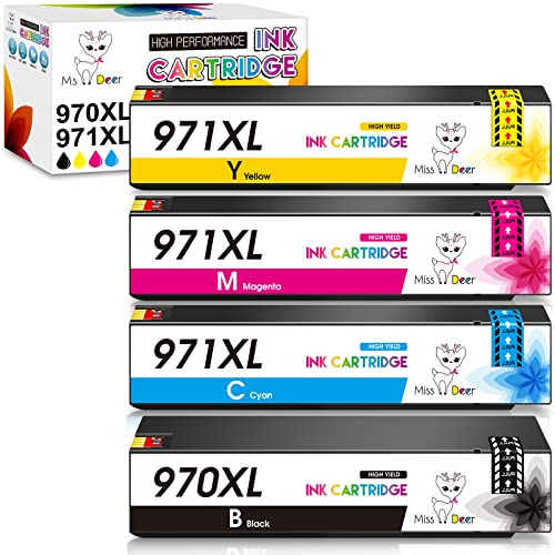 MS DEER Compatible 970XL 971XL Ink Cartridge Replacement for HP 970 971 XL Ink Cartridge Work for HP Officejet Pro X451dn X451dw X551dw X476dn X476dw X576dw Printer (Black Cyan Magenta Yellow) 4 Pack