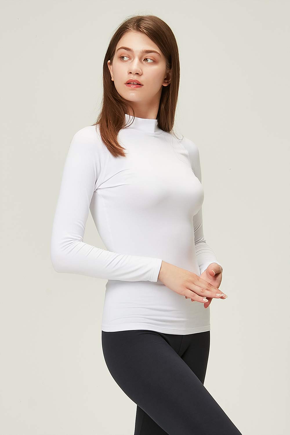 DEVOPS Women's 2 Pack Thermal Turtle Long Sleeve Shirts Compression Baselayer Tops (Small, Black/White)