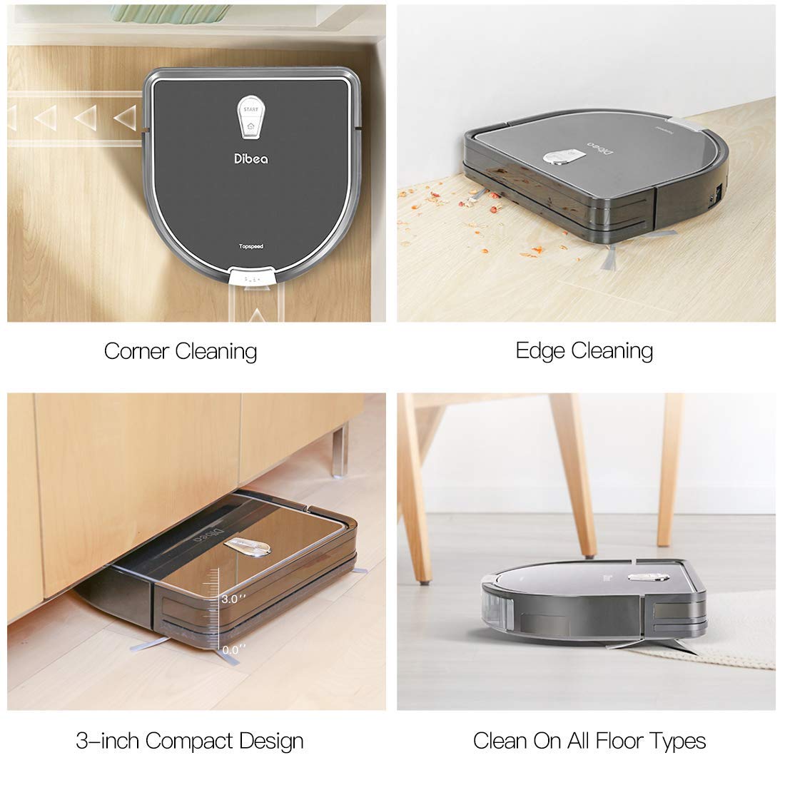 Dibea 2-in-1 Mopping Robot Vacuum, Automatic Self-Charging Robot Vacuum Cleaner for Pet Hair, Carpet and Hard Floor DT966