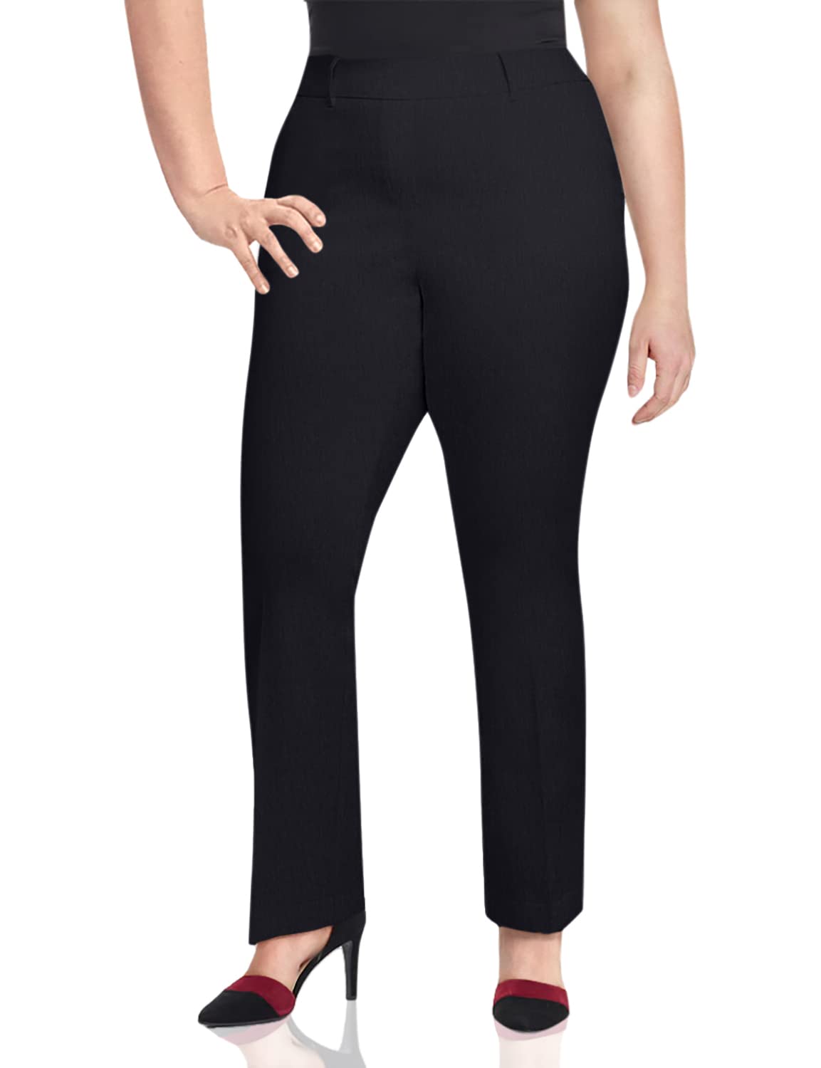 Rekucci Curvy Woman Ease into Comfort Barely Bootcut Plus Size Pant (18W Short, Black)