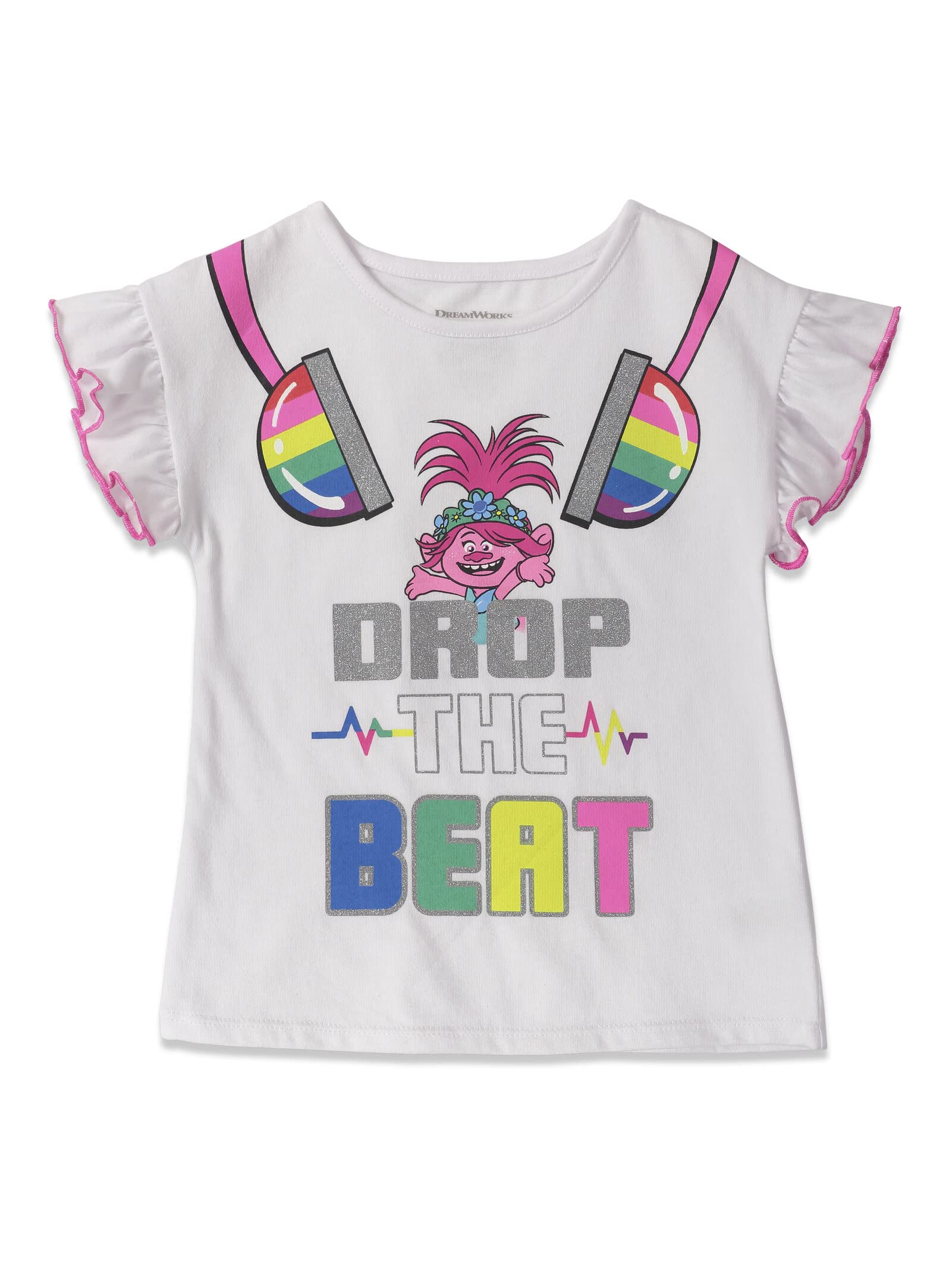DreamWorks Trolls Poppy Little Girls Ruffle T-Shirt Skirt Headband Set White 7-8