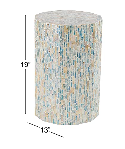 Deco 79 Mother of Pearl Shell Handmade Side End Accent Table End Table, Side Table 13" x 13" x 19", Blue