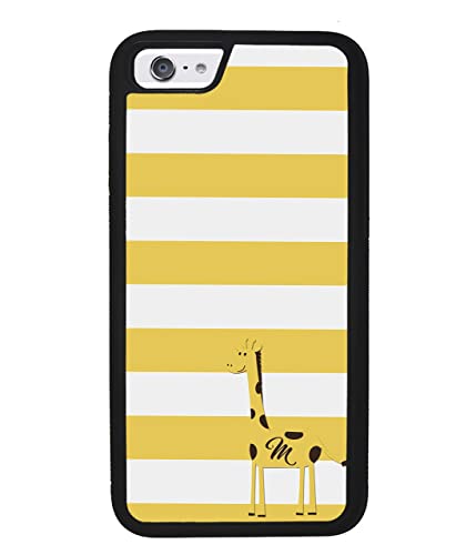 Yellow and White Bars Giraffe Personalized Apple iPhone Black Rubber Phone Case Compatible with iPhone 14 Pro Max, Pro, Max, iPhone 13 Pro Max Mini, 12 Pro Max Mini, 11 Pro Max X XS Max XR 8 7 Plus