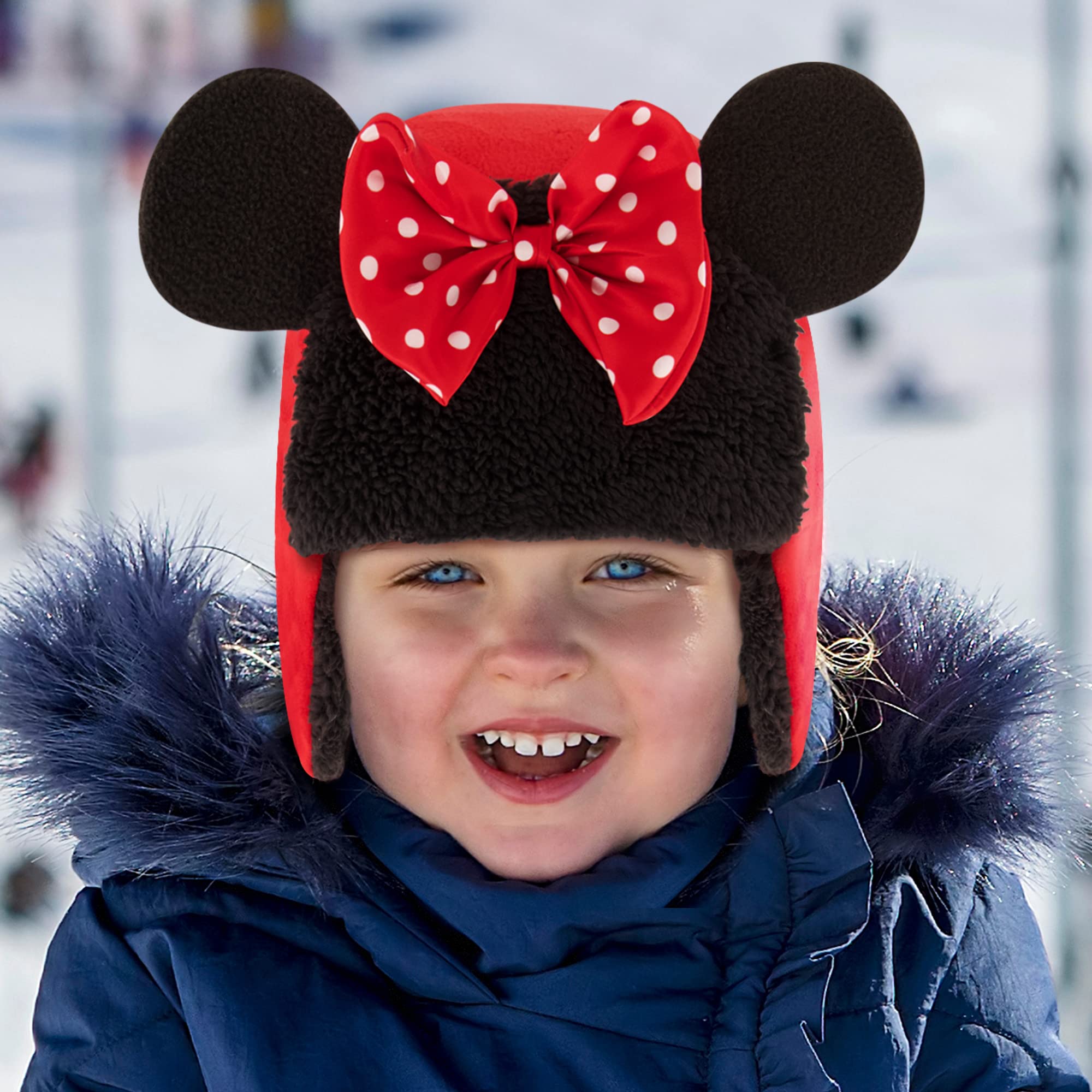 Disney baby girls Minnie Mouse Toddler Fleece Trapper Winter With Sherpa Lining and Mitten Set Beanie Hat, Minnie Mouse, 2-4T US