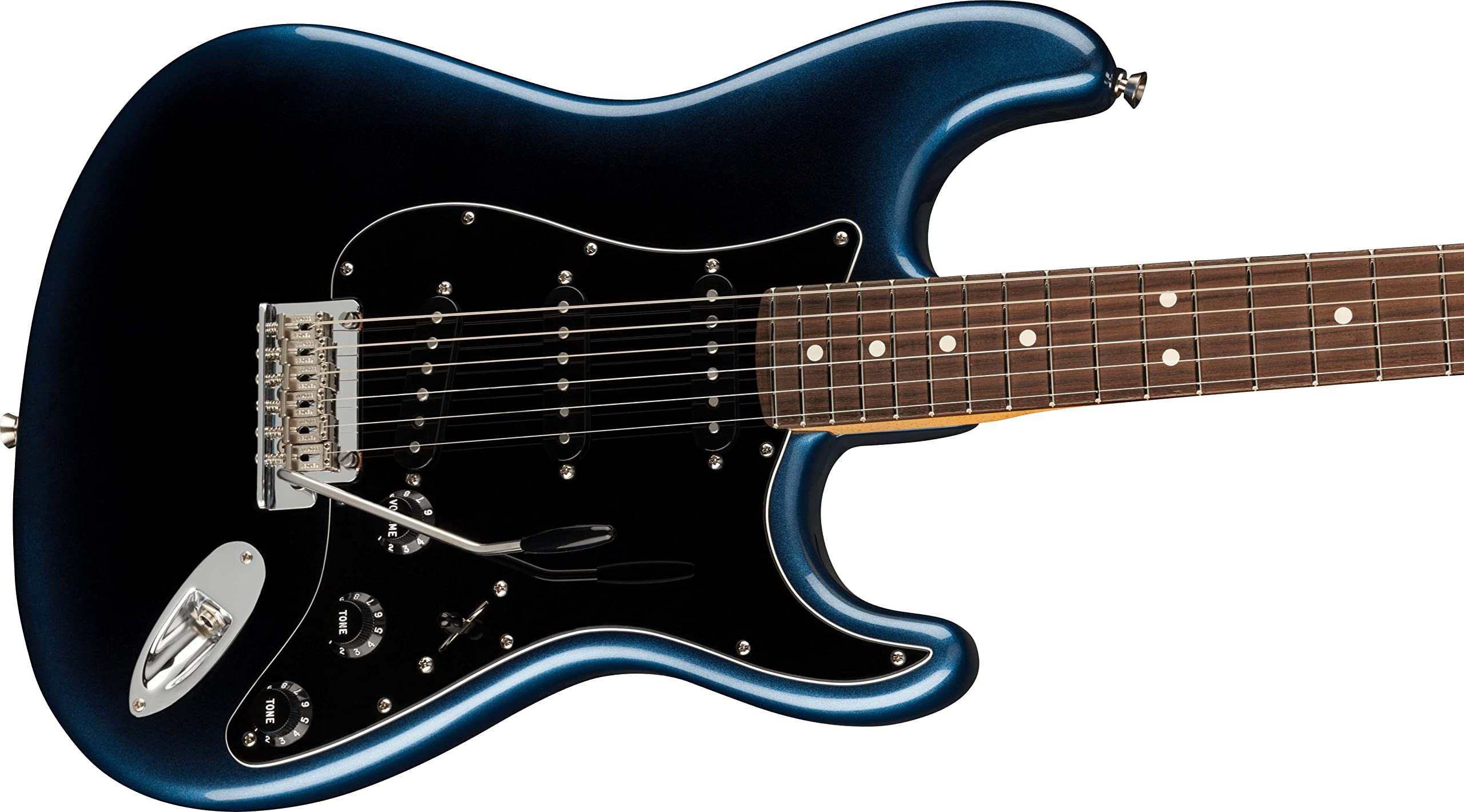 Fender American Professional II Stratocaster - Dark Night Bundle with Deluxe Case, Instrument Cable, Capo, Tuner, Strings, Strap Blocks, Strap, Picks, and Austin Bazaar Instructional DVD