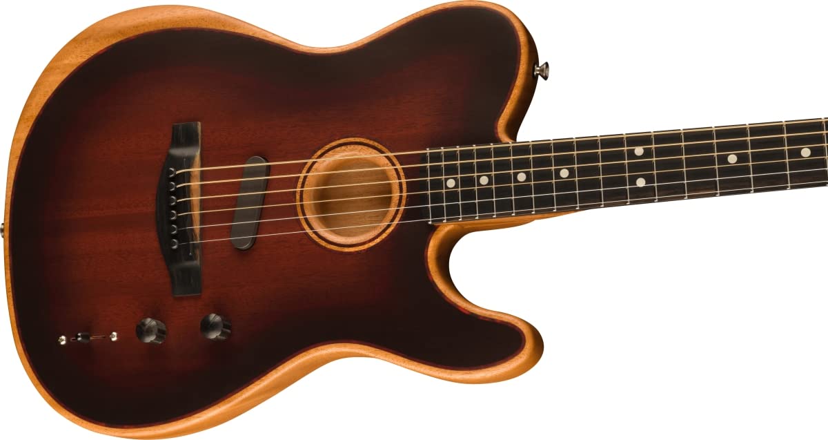 Fender American Acoustasonic Telecaster All-Mahogany Acoustic Electric Guitar, Bourbon Burst, Ebony Fingerboard, with Gig Bag