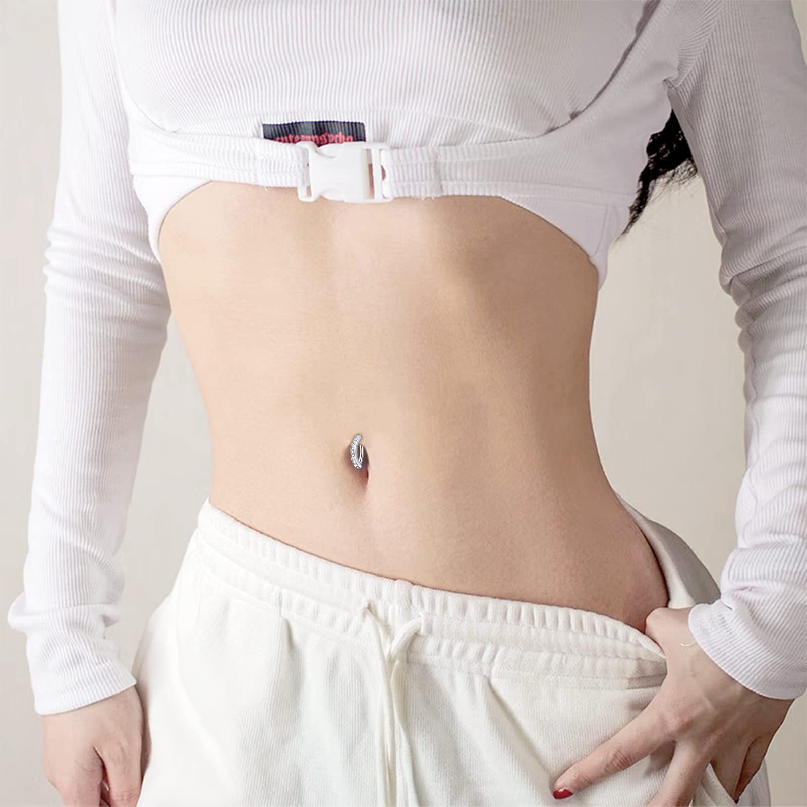 JFORYOU Silver Clicker Belly Button Rings Surgical Steel 14G Belly Navel Rings Triple CZ Top Design