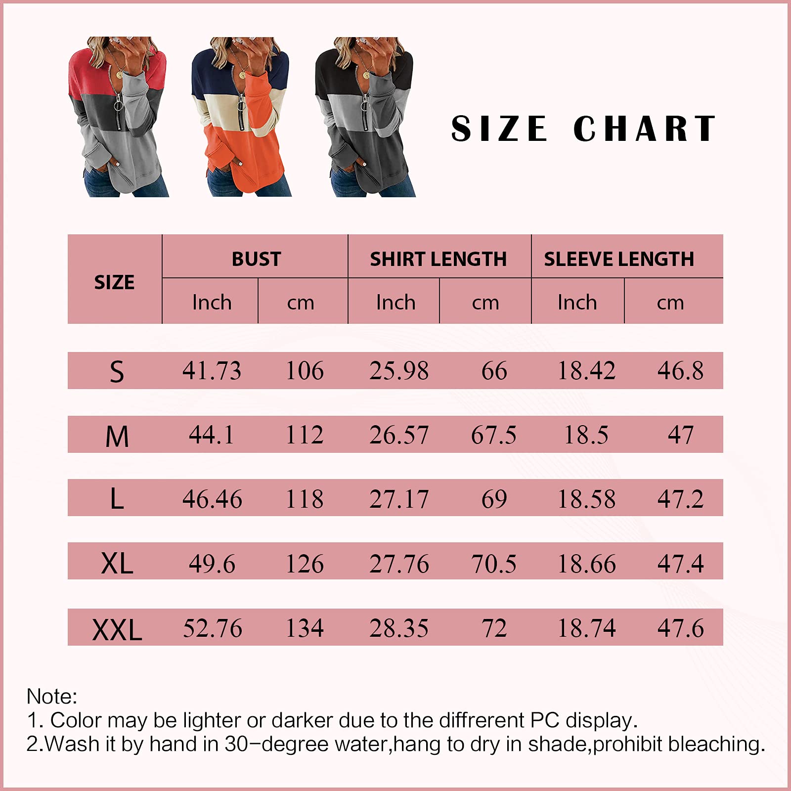 Ebifin Womens Causal 1/4 Zip Sweatshirt Long Sleeve Zipper Loose Pullover Tops Shirts