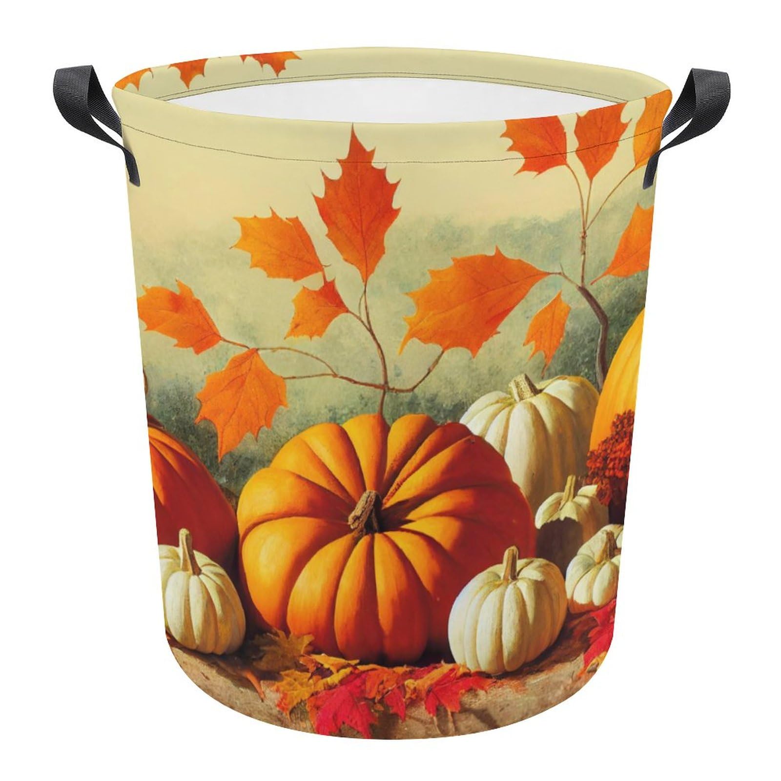 FISNAE Pumpkin Fall Leaves Storage Baskets, Thanksgiving Laundry Hamper-Collapsible Storage Bin with Handles,Toy Organizer Bin for Kid's Room,Office,Nursery Hamper, Home Decor