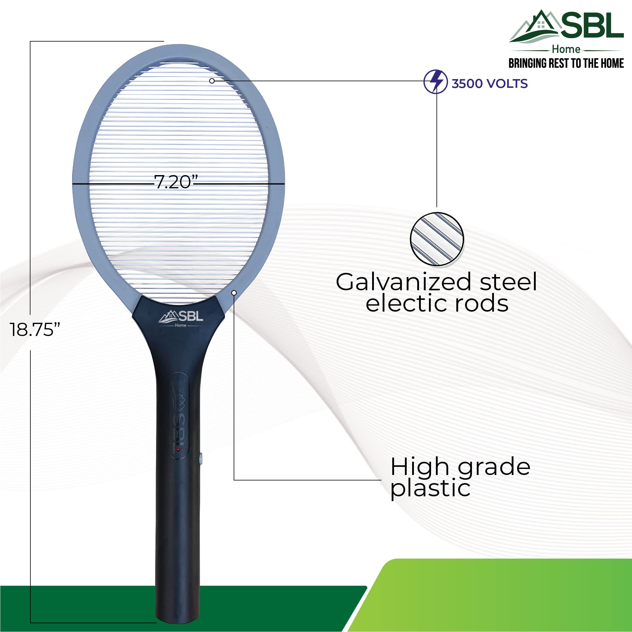 SBL Home Electric Fly Swatter Racket, Electric Mosquito Swatter, Bug Zapper Racket, Electric Fly Bat with Patented Wall Case, Gray, Black (2 Pack)