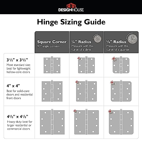 Door Hinges for Interior Doors 3-Pack 3-1/2-inch x 3-1/2-inch, Design House 5/8-inch Radius Steel Door Hinge Door Hardware, Matte Black, 188904