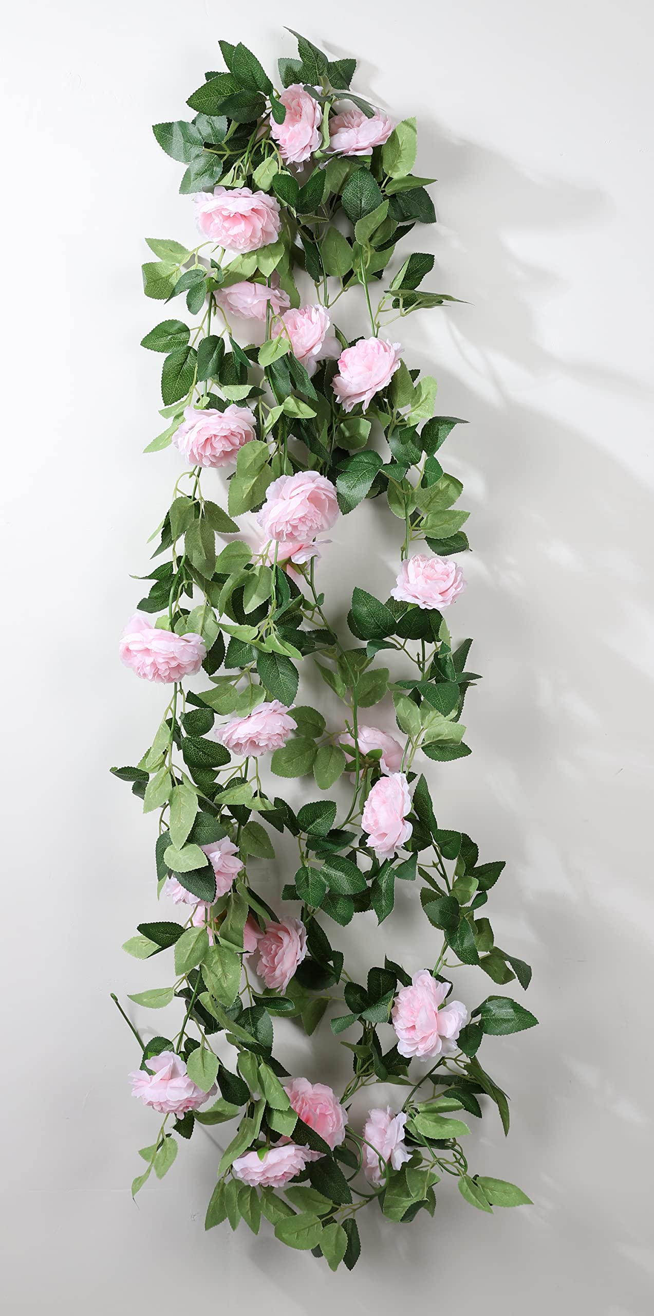 Duovlo 8.2Ft Artificial Peony Flower Garland Hanging Greenery Vine Silk Floral Vine Home Wedding Arch Wall Craft Arrangement Decorations,Pack of 2 (Pink)